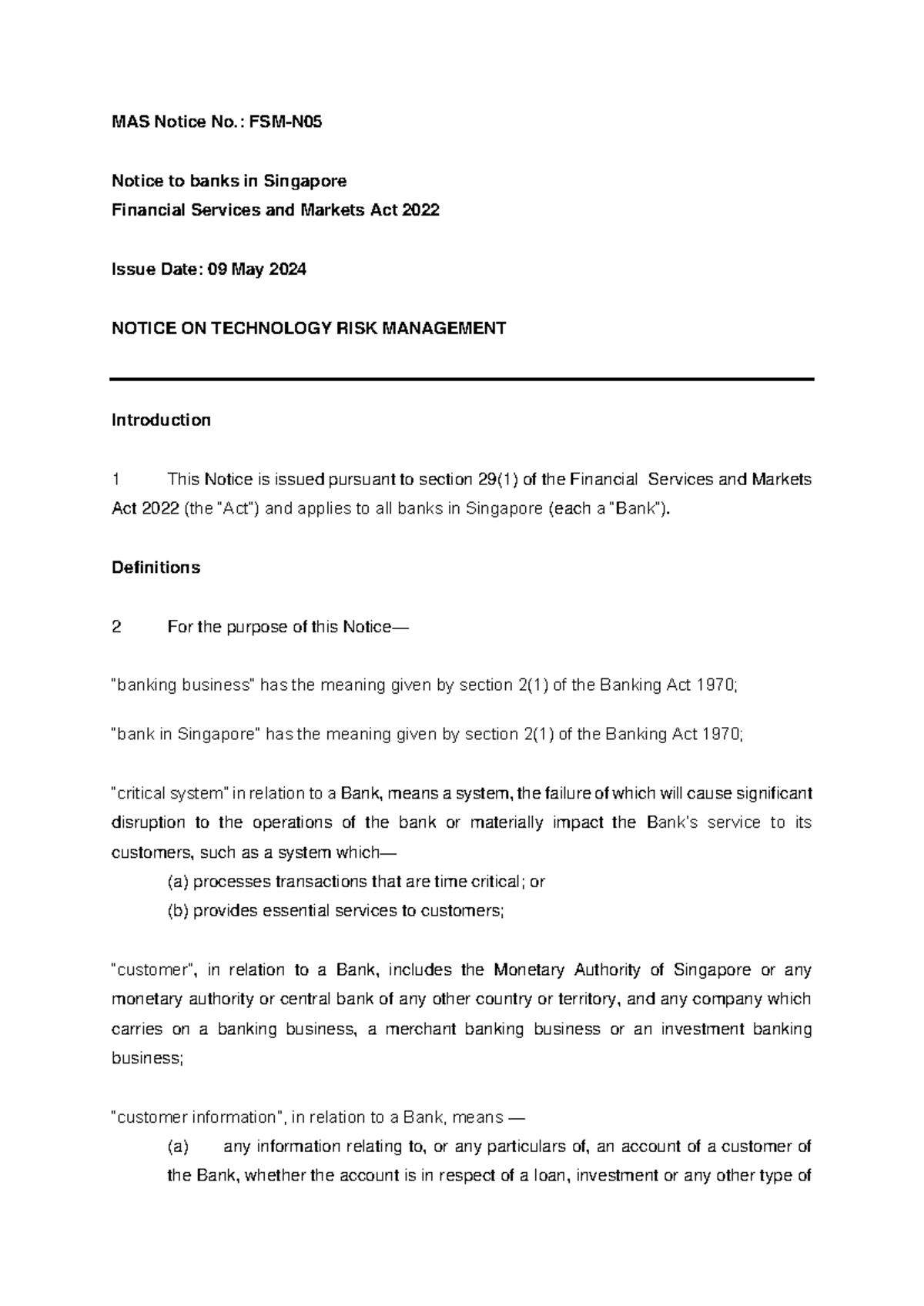 MAS Notice FSM-N05 - tài chính tiền tệ - MAS Notice No.: FSM-N 05 ...