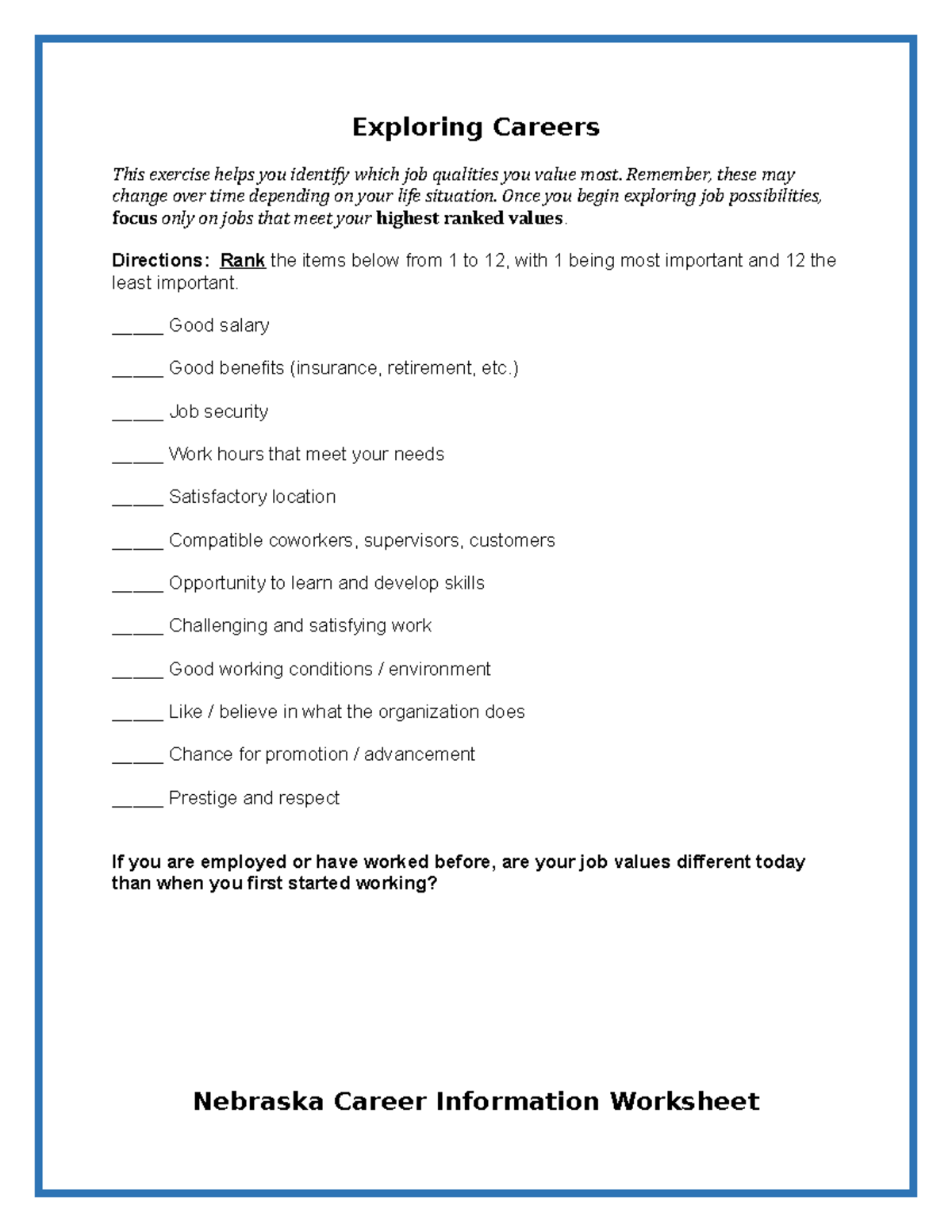 Exploring Careers - Exploring Careers This exercise helps you identify ...