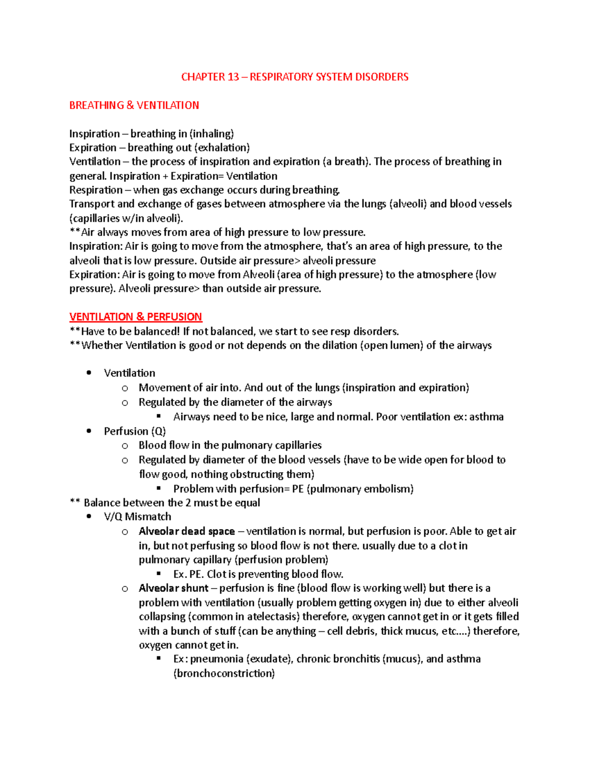 Patho - Chapter 13 Notes - CHAPTER 13 – RESPIRATORY SYSTEM DISORDERS ...