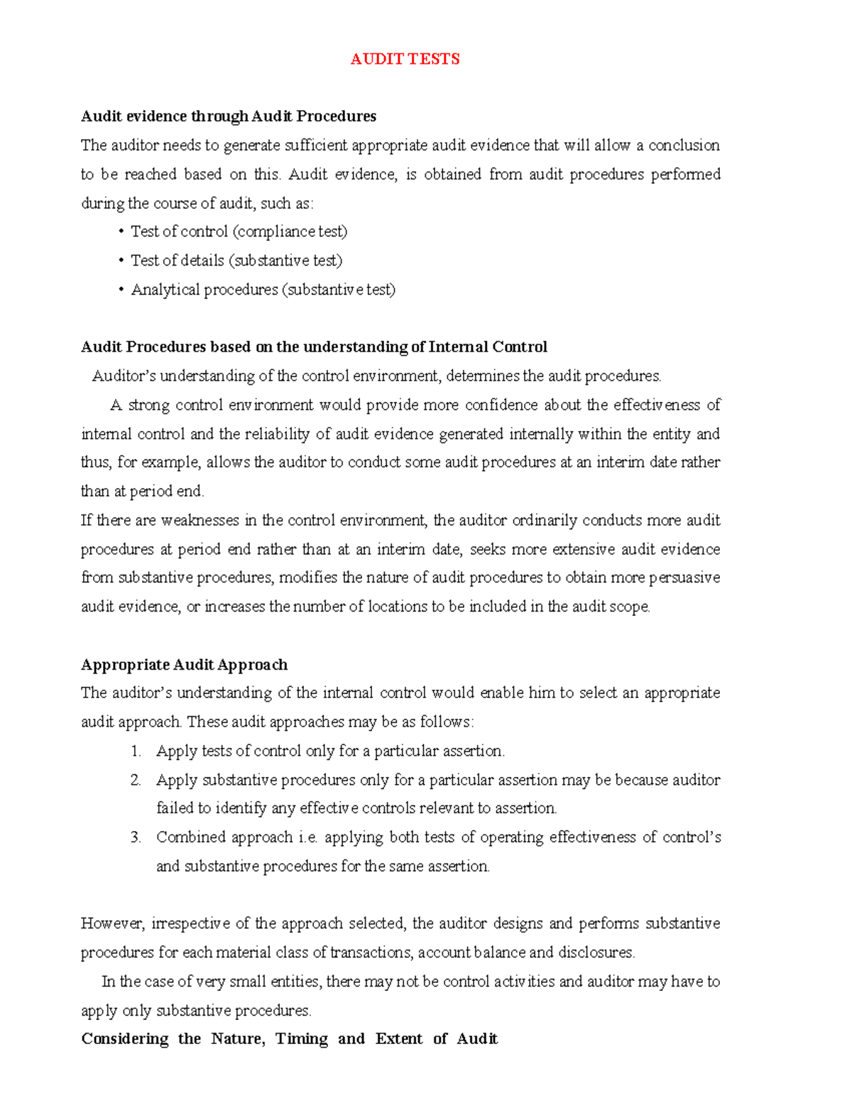 Ch07 Audit Tests - AUDIT TESTS Audit evidence through Audit Procedures ...