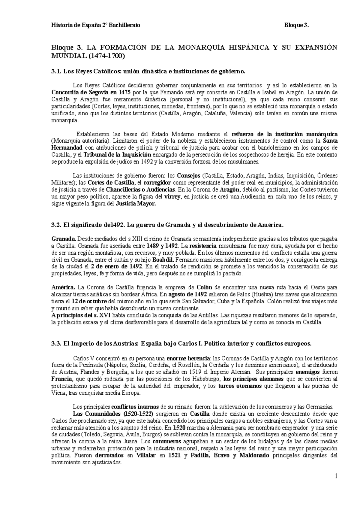 Bloque 3. LA Formación DE LA Monarquía Hispánica Y SU Expansión Mundial - Bloque 3. LA FORMACIÓN ...