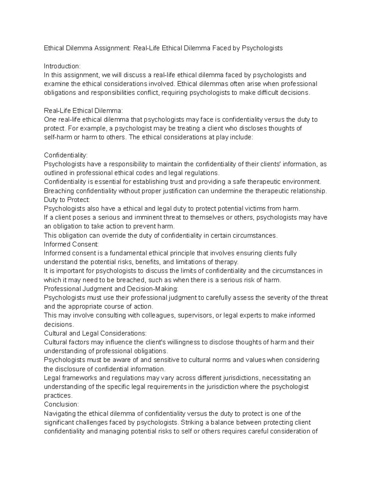 Ethical Dilemma Assignment Real-Life Ethical Dilemma Faced by ...