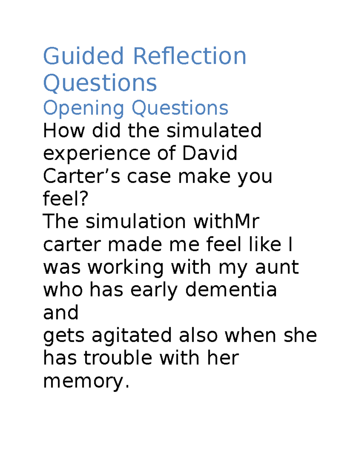 Guided Reflection Questions for David Case Simulation - Studocu