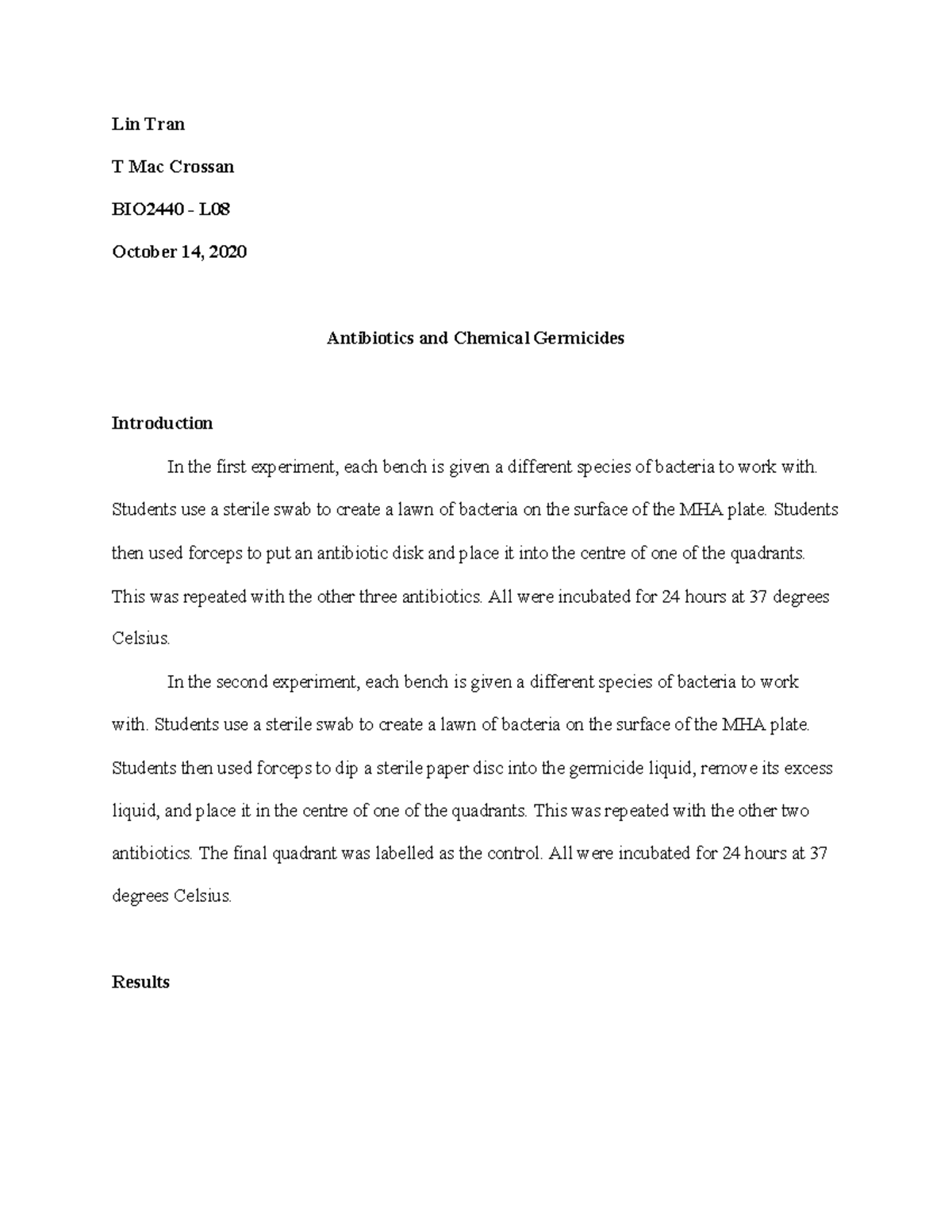 BIO2440 - Lab Report 5 - Lin Tran T Mac Crossan BIO2440 - L October 14 ...