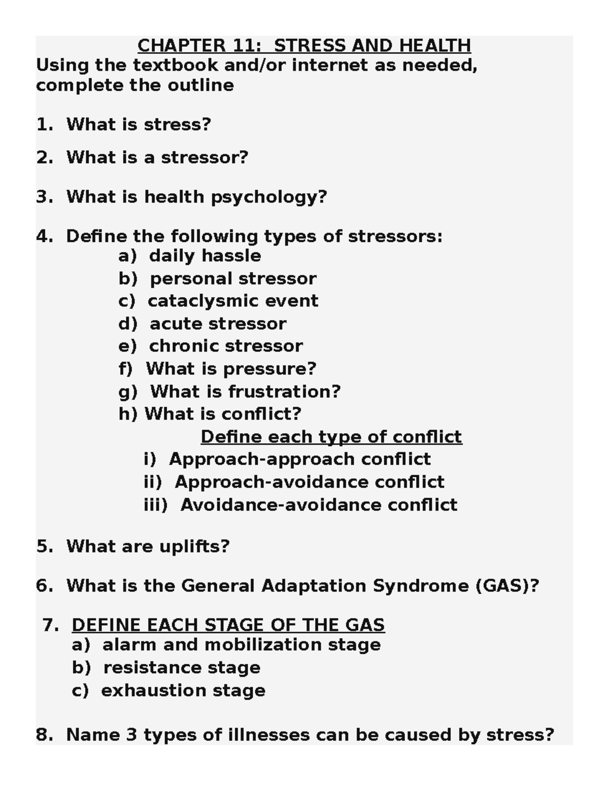 PSYC Stress Assignment Spring 2021 - CHAPTER 11: STRESS AND HEALTH ...