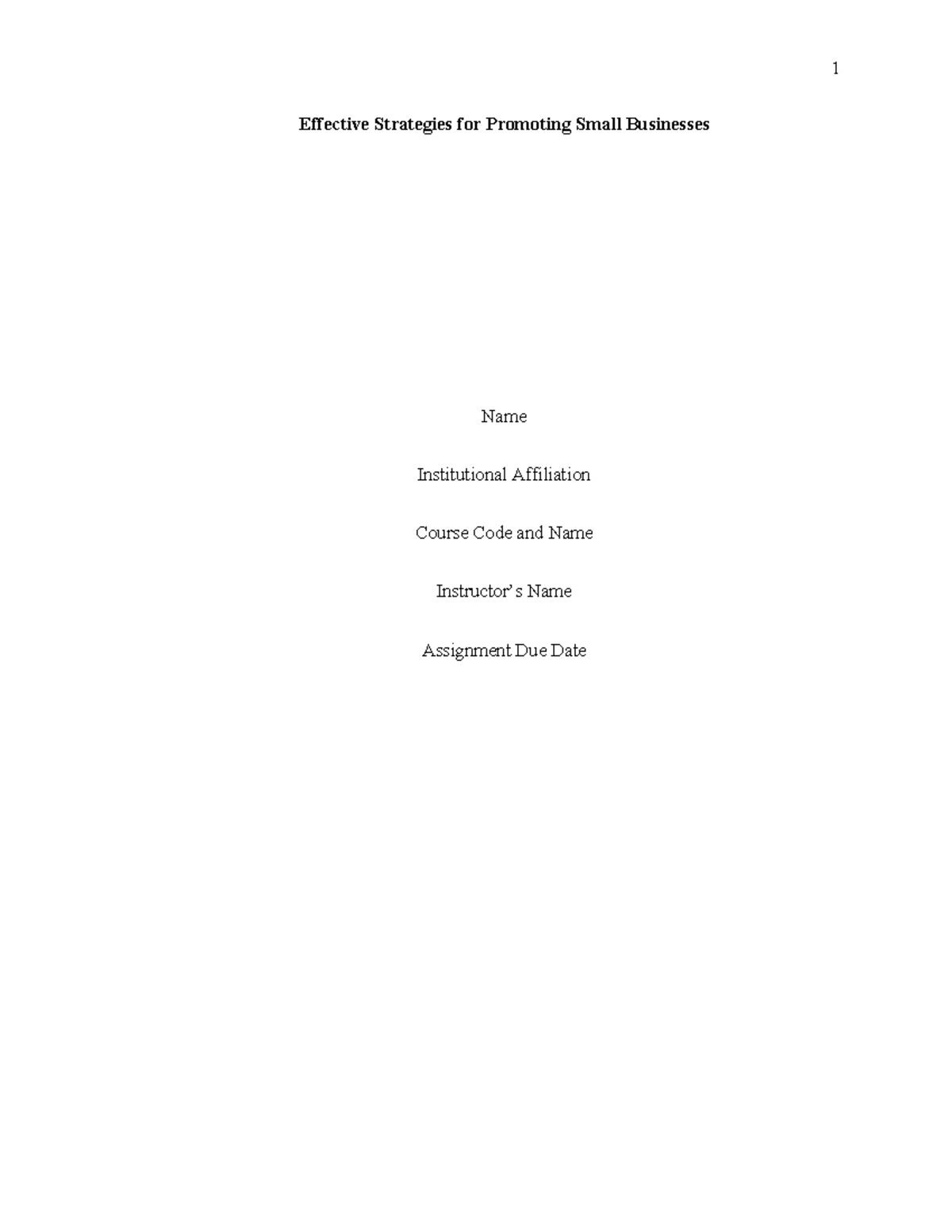 Small businesses proposal 2 - Effective Strategies for Promoting Small ...