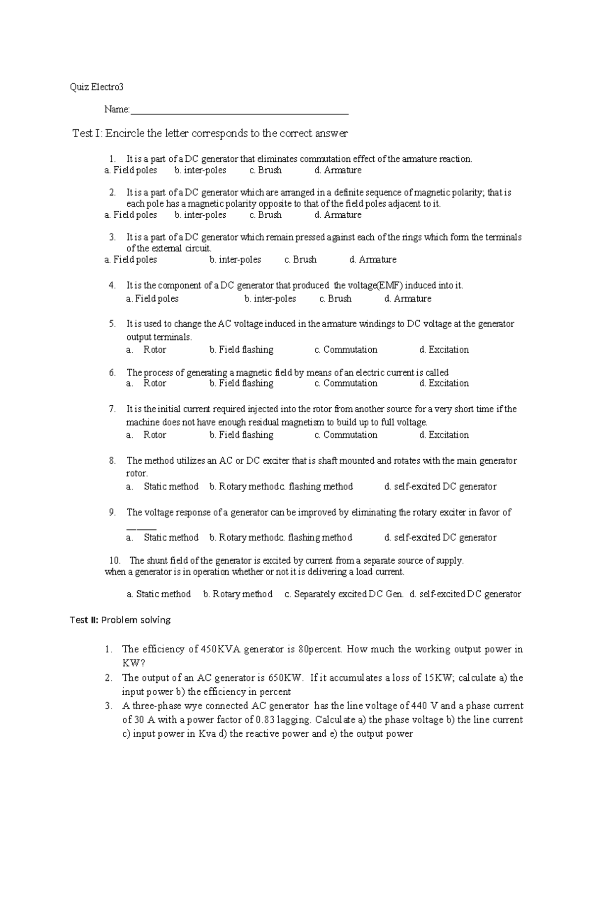 Electro 3 exercise 4 - Quiz Electro Name ...