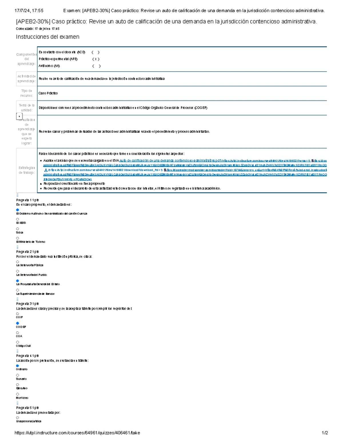 Examen [APEB 1-30%] Caso práctico Analice una sentencia de declaratoria de lesividad - - Studocu