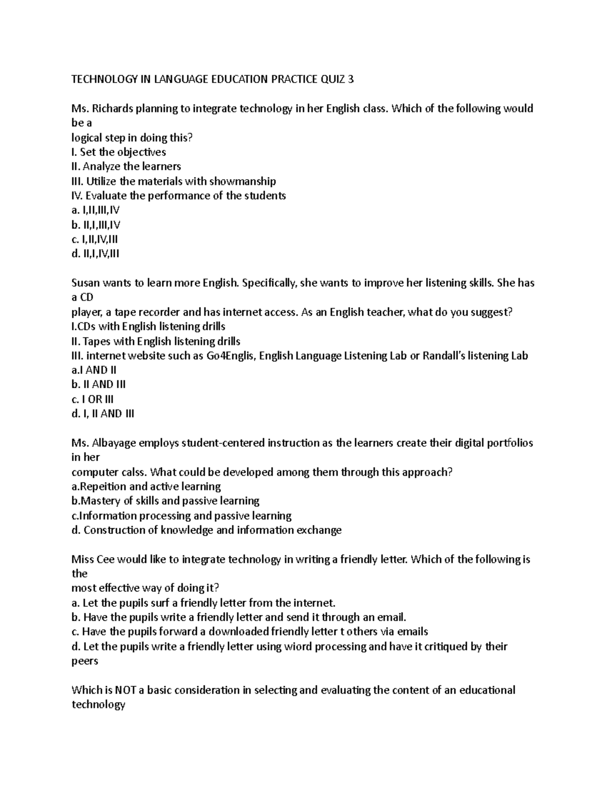 Technology IN Language Education Practice QUIZ 3 - TECHNOLOGY IN ...