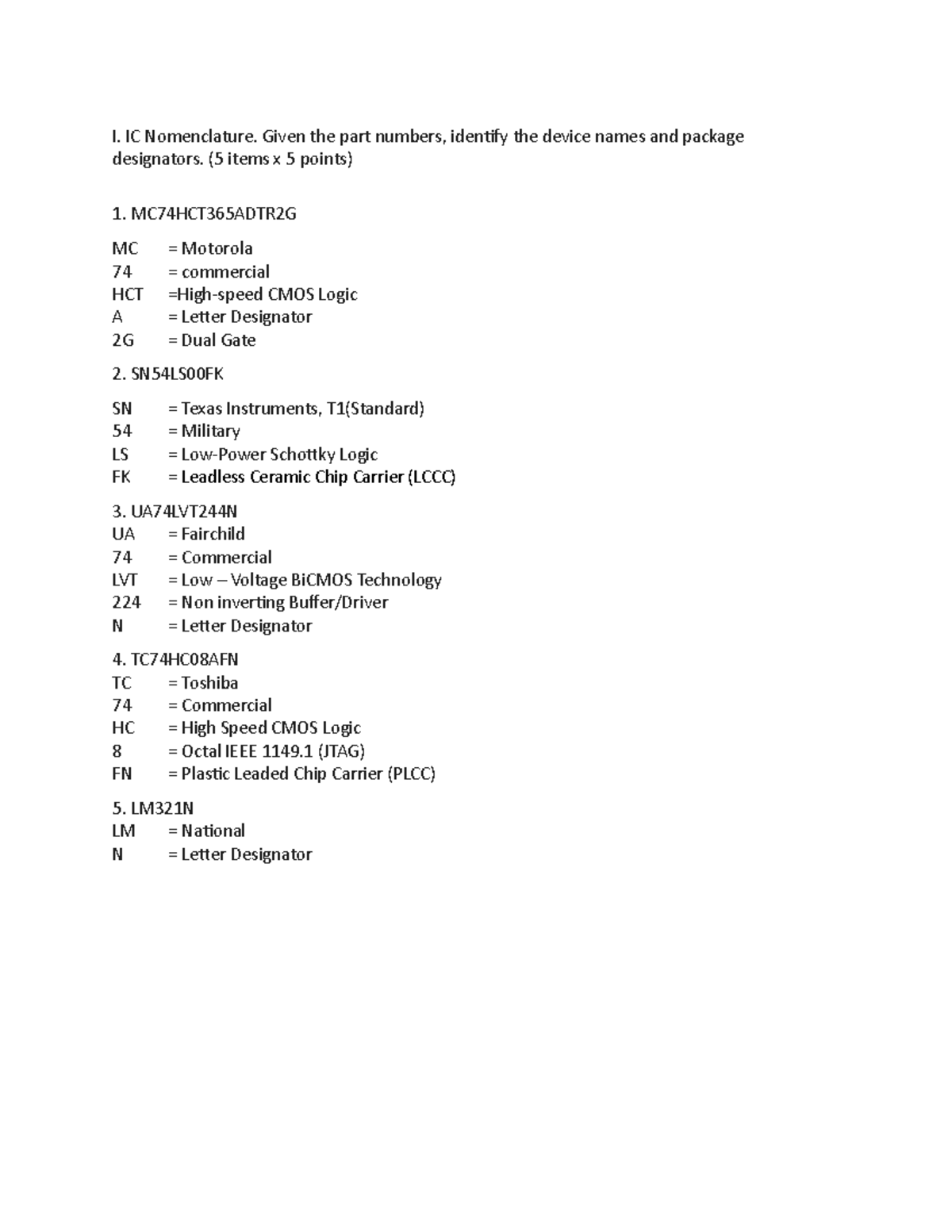 03-Act-1 PC - 03 - ACT 1 - I. IC Nomenclature. Given the part numbers ...