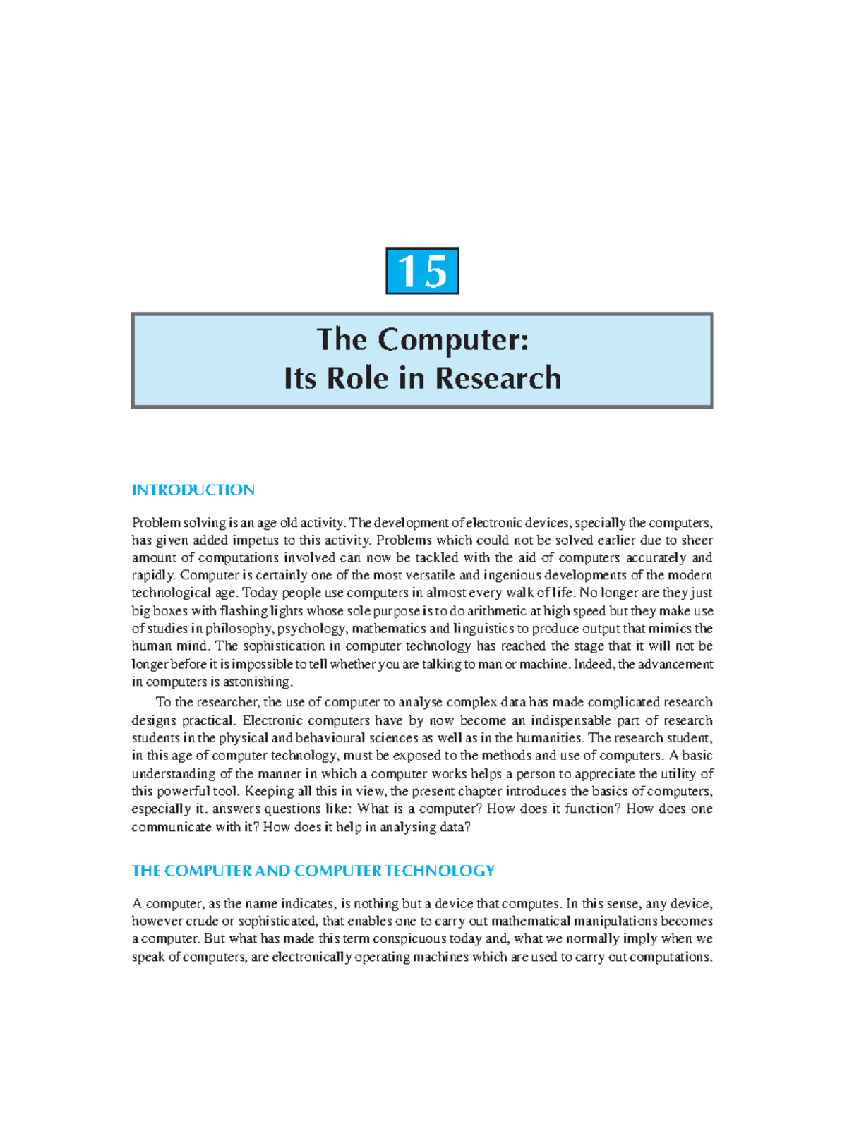 Research Methodology CR Kothari 378 391 - The Computer: Its Role in ...