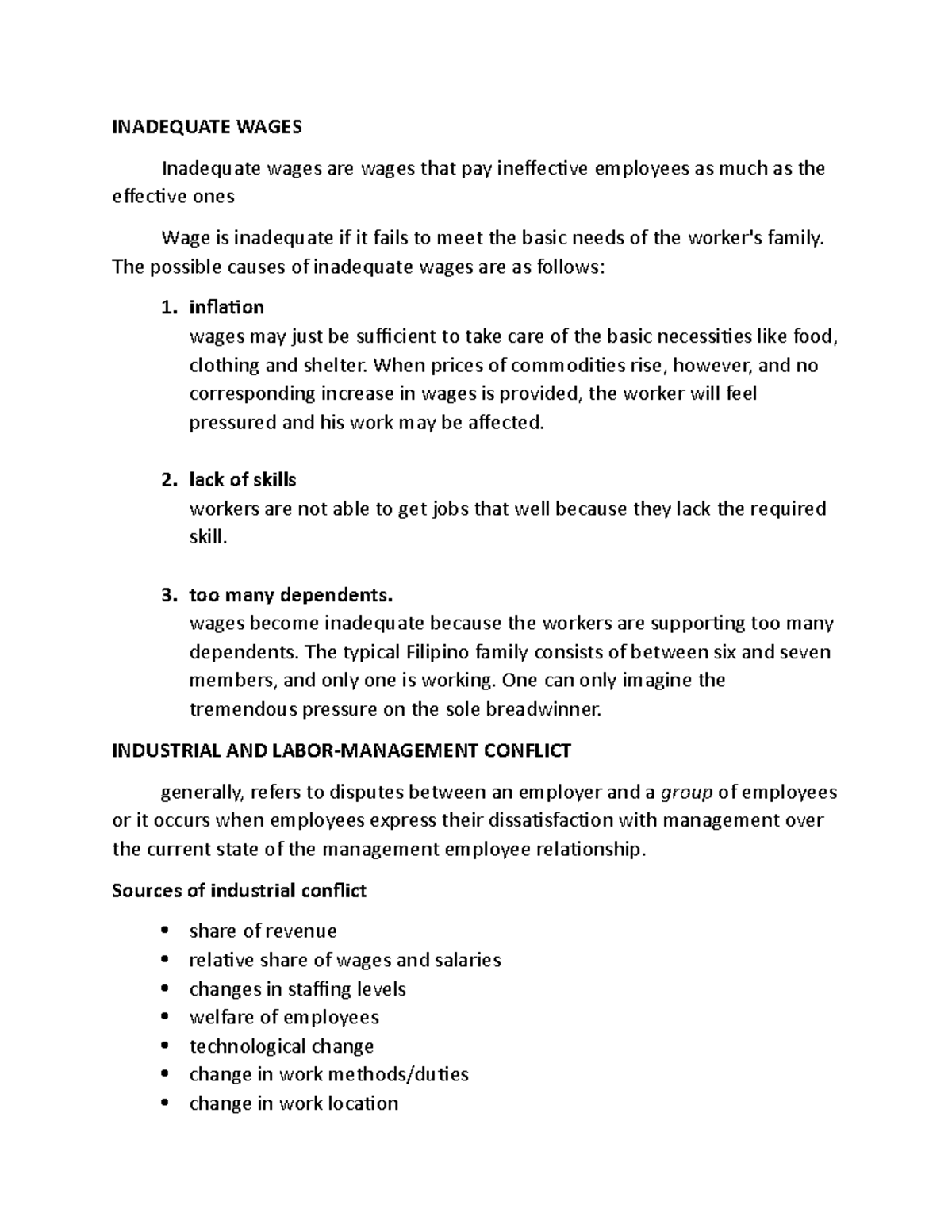 Inadequate Wages - notes - INADEQUATE WAGES Inadequate wages are wages ...