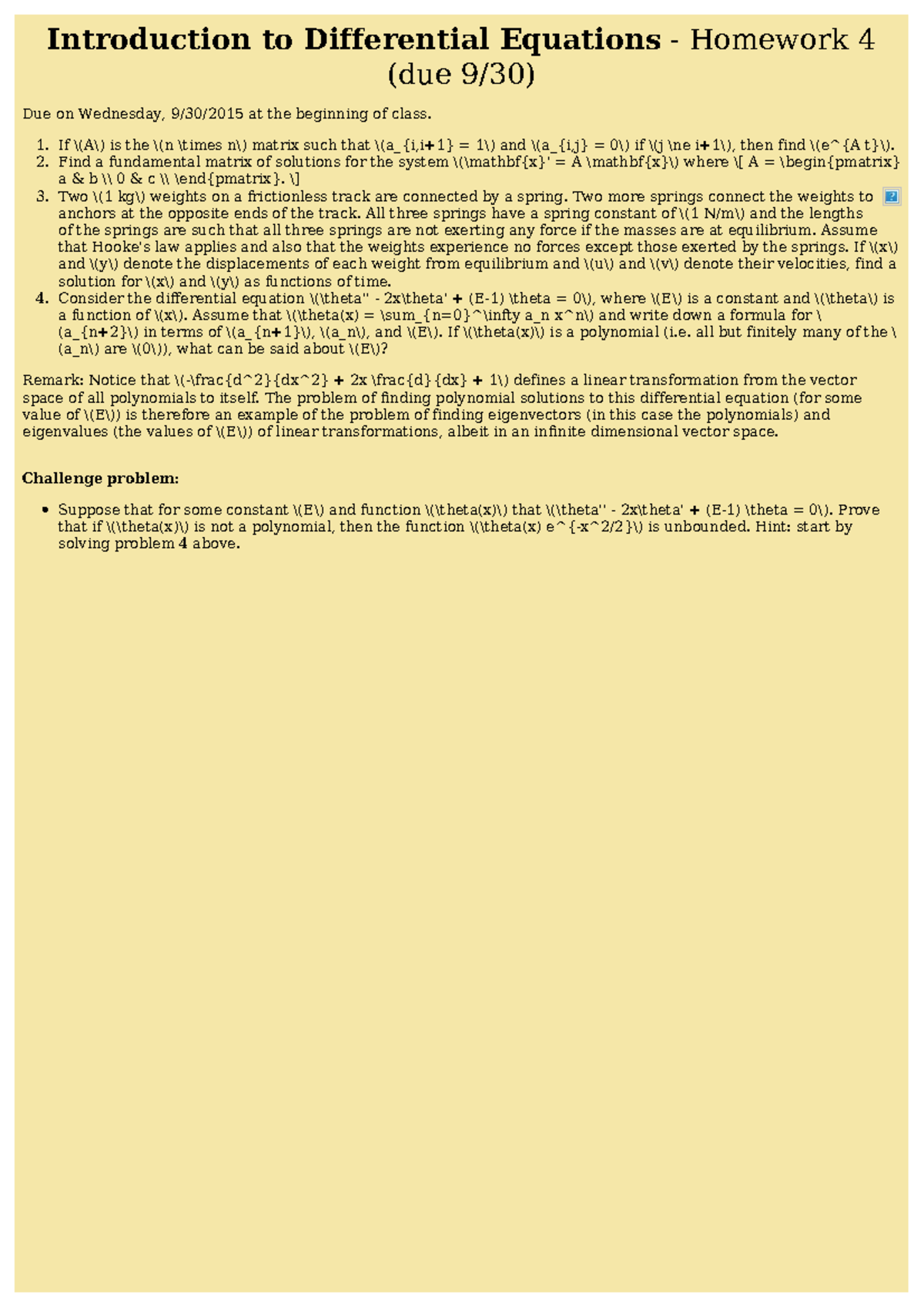 Hw4 Homework From Math 3230 Taught By Professor Justin Moore During Fall 2015 Introduction