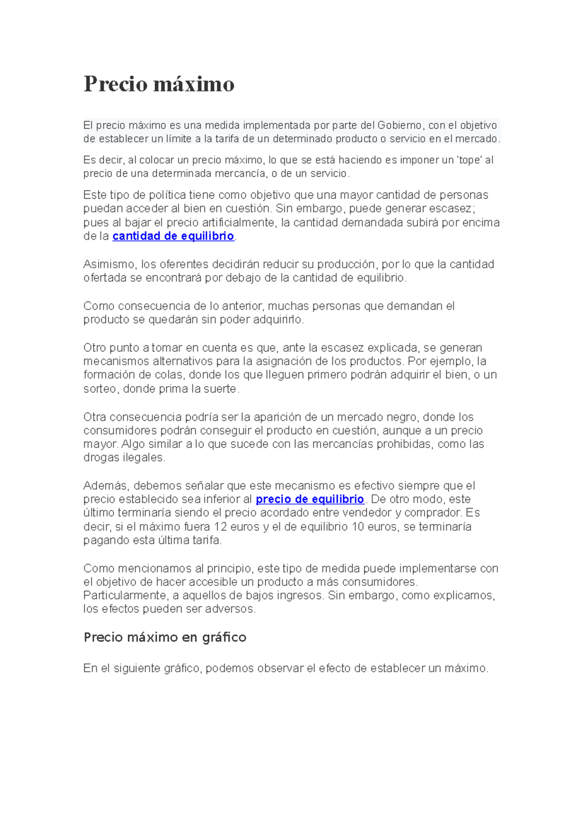 Precio máximo-Mínimo - Precio máximo El precio máximo es una medida ...