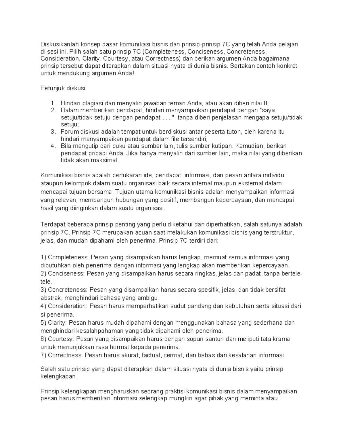 Diskusi 1 - Diskusikanlah konsep dasar komunikasi bisnis dan prinsip ...