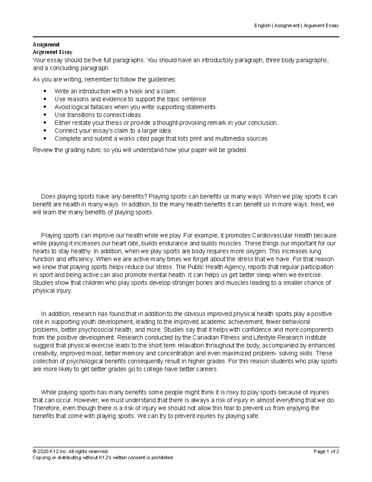 1.16 Argumentative Essay - English | Assignment | Argument Essay ...