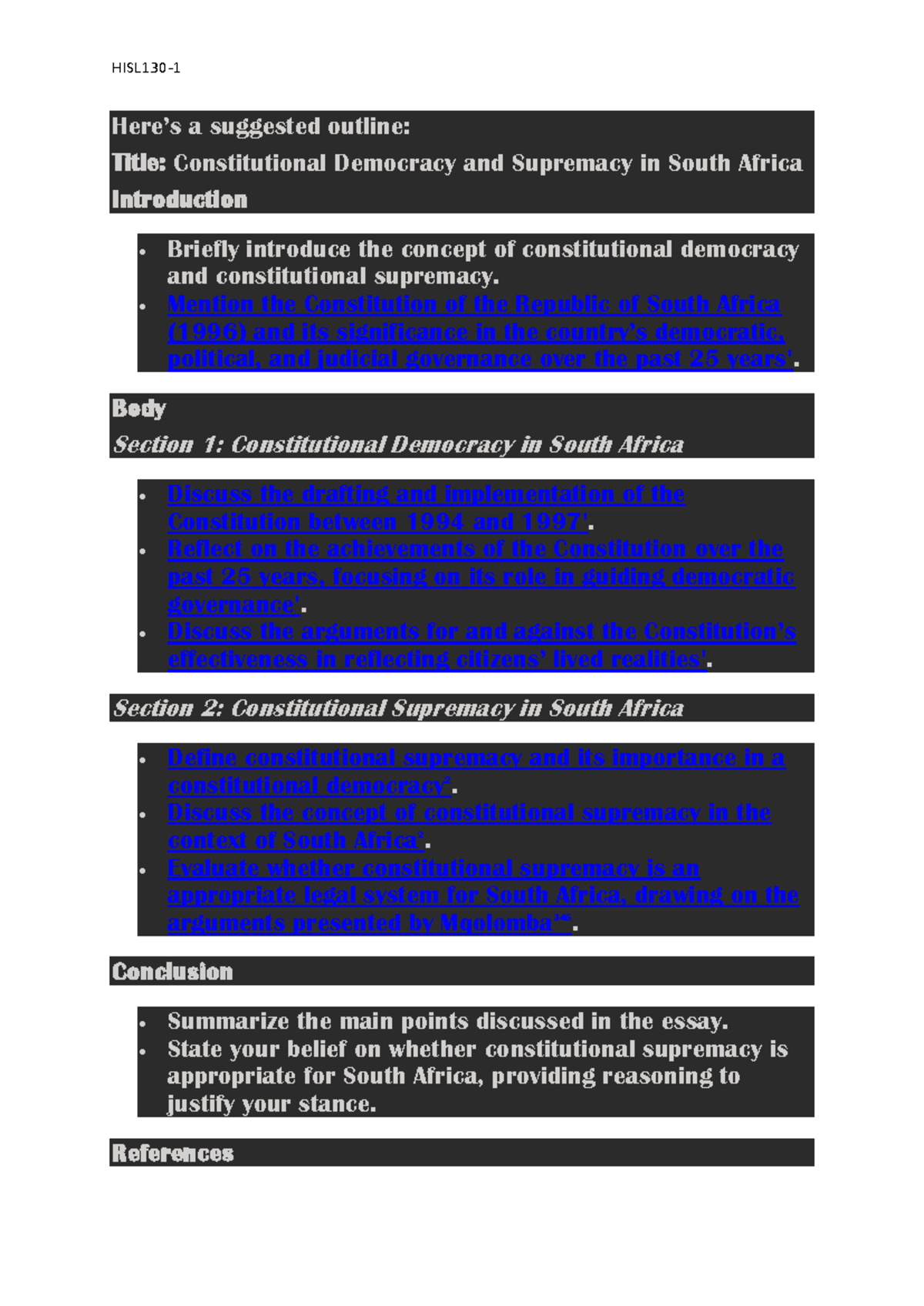 HISL sa2 outline - Here’s a suggested outline: Title: Constitutional ...