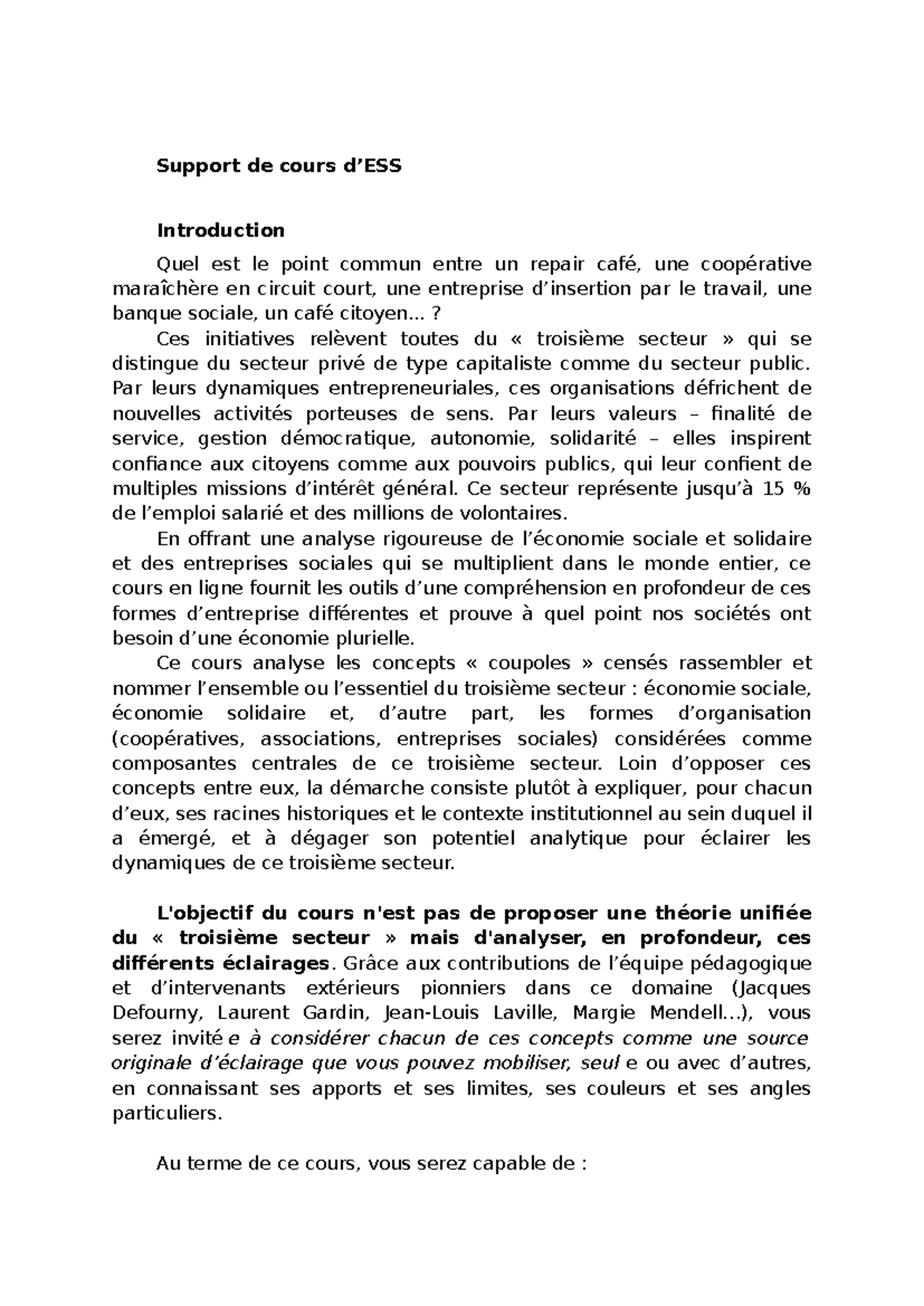 Cours ESS - economie sociale et solidaire - Support de cours d’ESS ...