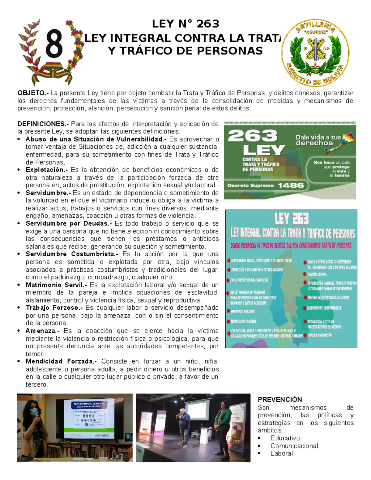 Trata Y Trafico - LEY N° 263 LEY INTEGRAL CONTRA LA TRATA Y TRÁFICO DE PERSONAS OBJETO.- La ...