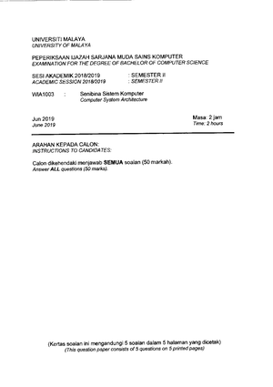 WIA1003 COMPUTER SYSTEM AND ARCHITECTURE TUTORIAL 5 - Evangeline Monica a/p Rajen S WIA1003 OCC ...