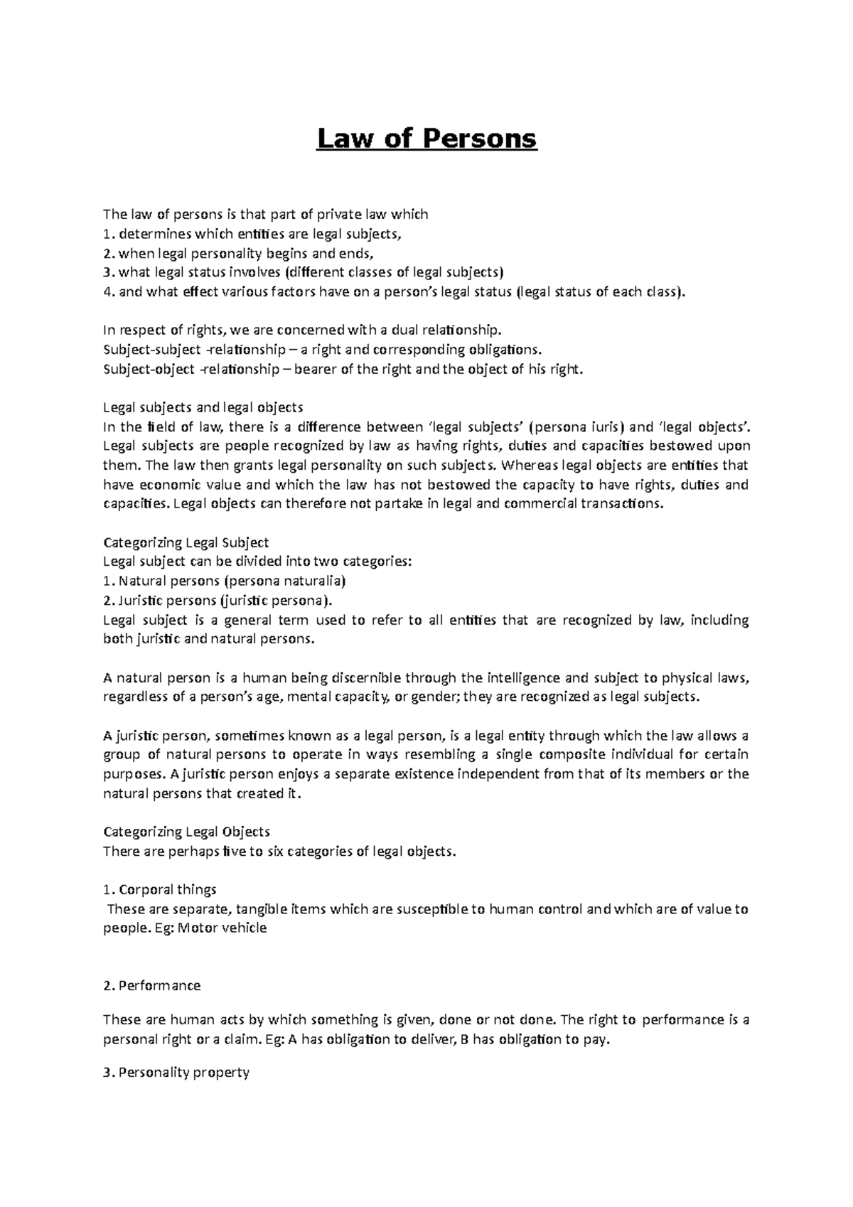 Law of Persons - Law of Persons The law of persons is that part of ...