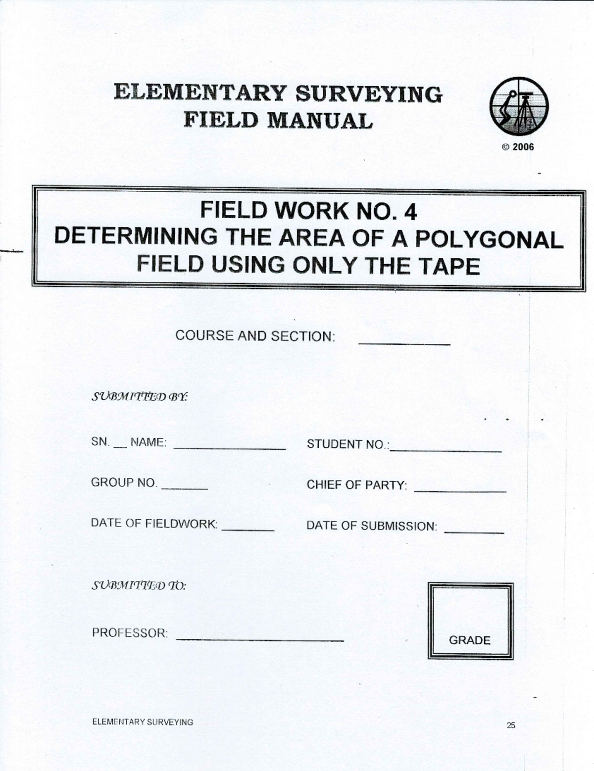 FW4 - Field Work Template - Elementary surveying - Studocu