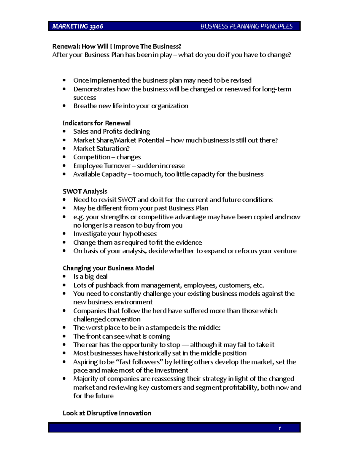 BPP Week 14 Lecture Notes - Renewal: How Will I Improve The Business ...