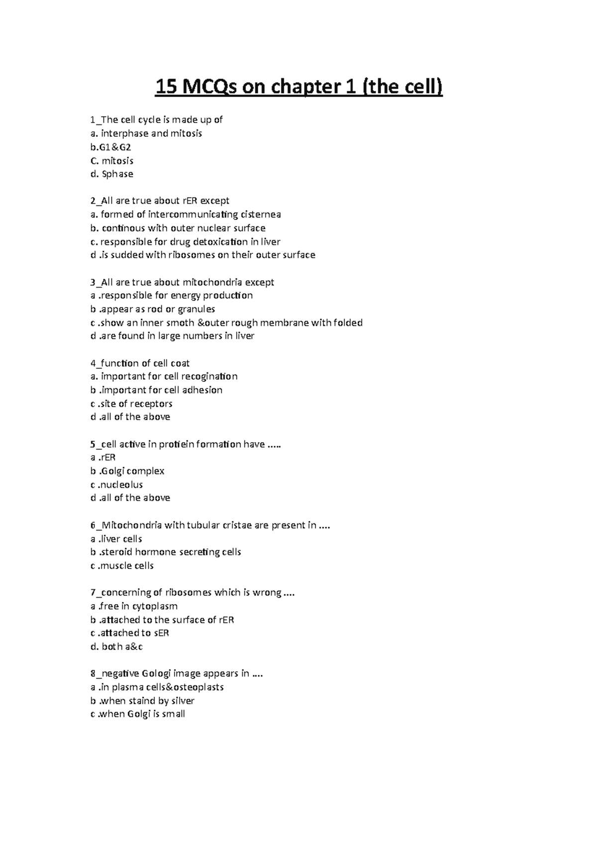 15MCQs on ch - a practice materials for histology - 15 MCQs on chapter ...