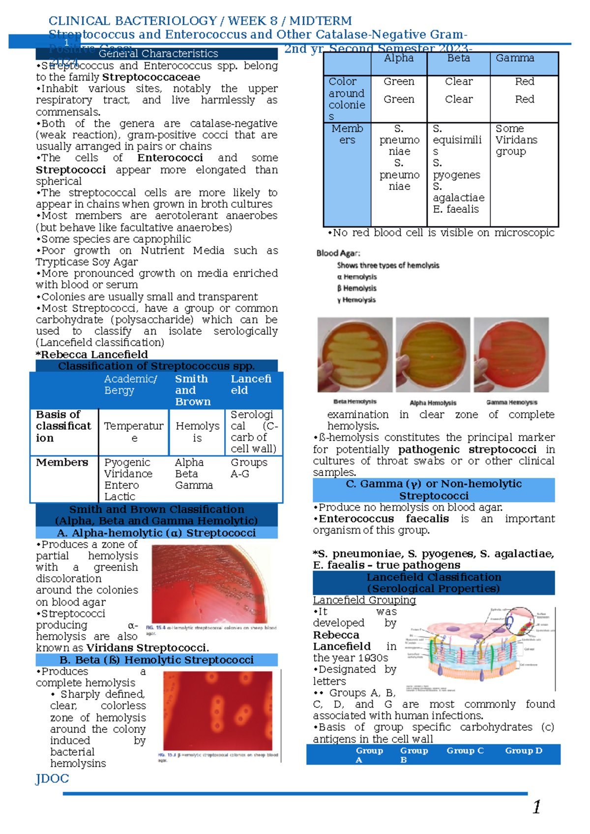 BACT-Week 8 transes- Streptococcus and Enterococcus - General Characteristics •Streptococcus and ...