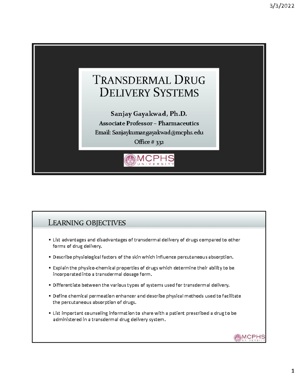 Transdermal Drug Delivery Systems SG (2 slides pp) - TRANSDERMAL DRUG ...