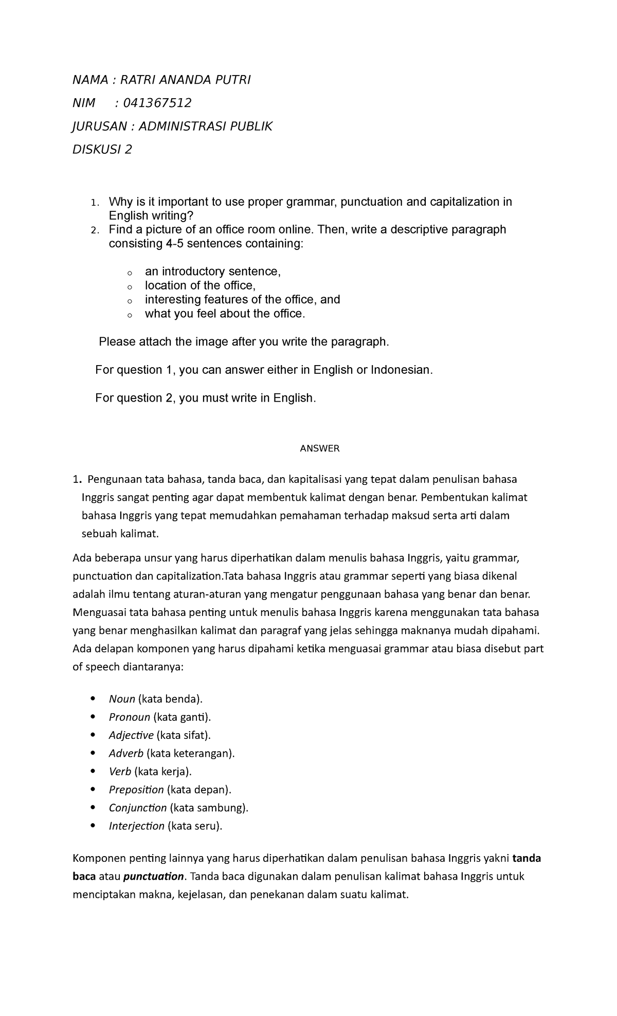 Diskusi 2 bahasa inggris ratri ananda putri - NAMA : RATRI ANANDA PUTRI ...