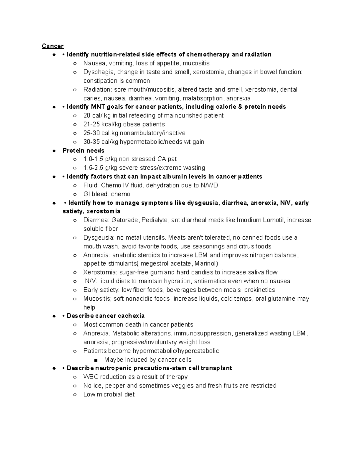 MNT final 2020 - Cancer • Identify nutrition-related side effects of ...