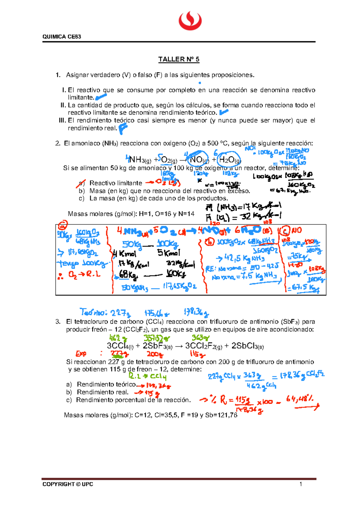CE83 2402 MA Taller 5 Química.pdf - TALLER Nº 5 1. Asignar verdadero (V) o falso (F) a las - Studocu