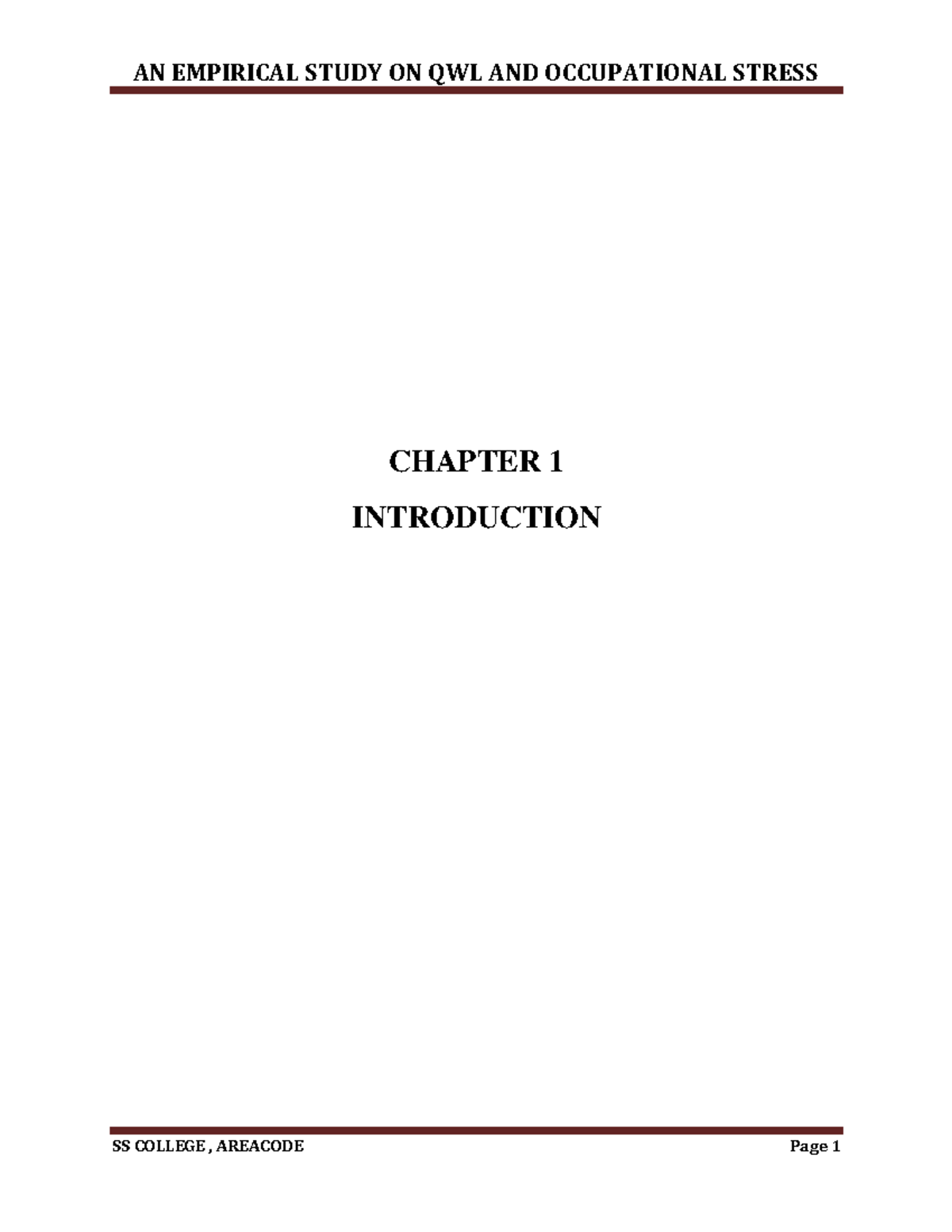 AN Empirical Study ON QWL AND Occupational Stress - CHAPTER 1 ...