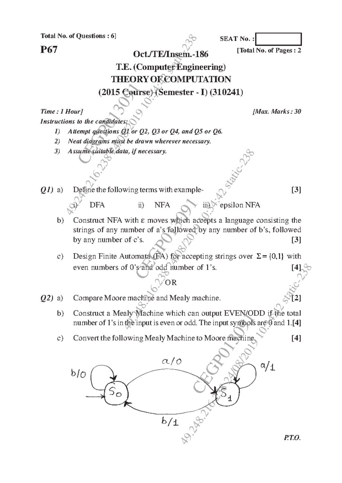TE Comps SEM5 TC AUG19 - Question Paper - Total No. of Questions : 6] Oct./TE/Insem.- T ...