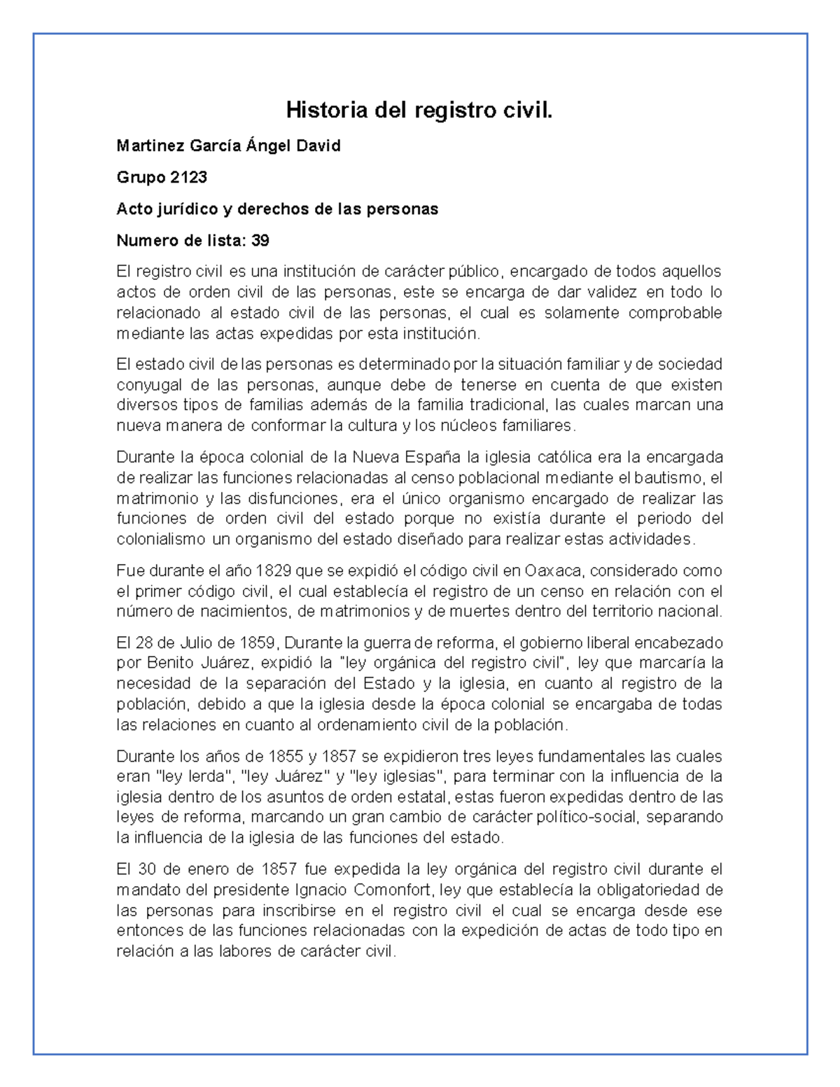 Historia del registro civil, - Martinez García Ángel David Grupo 2123 Acto jurídico y derechos ...