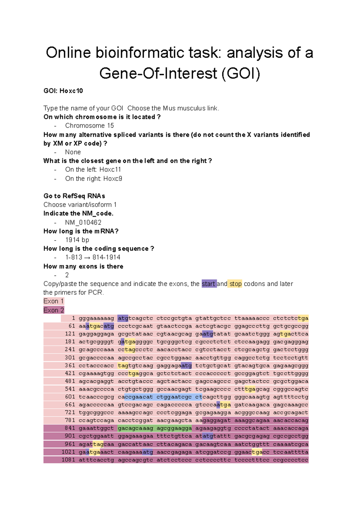 Genetica Bio-informatica - Online bioinformatic task: analysis of a ...