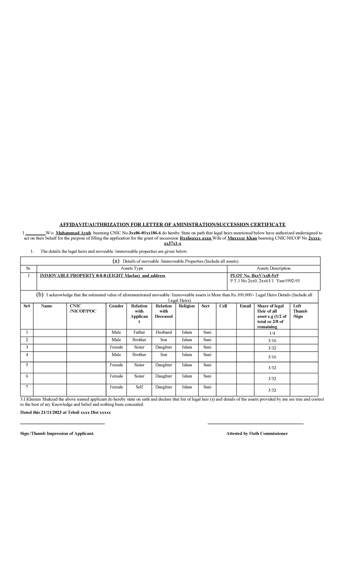 Affidavit (Succession Certificate ) Sample 2023 - AFFIDAVIT ...