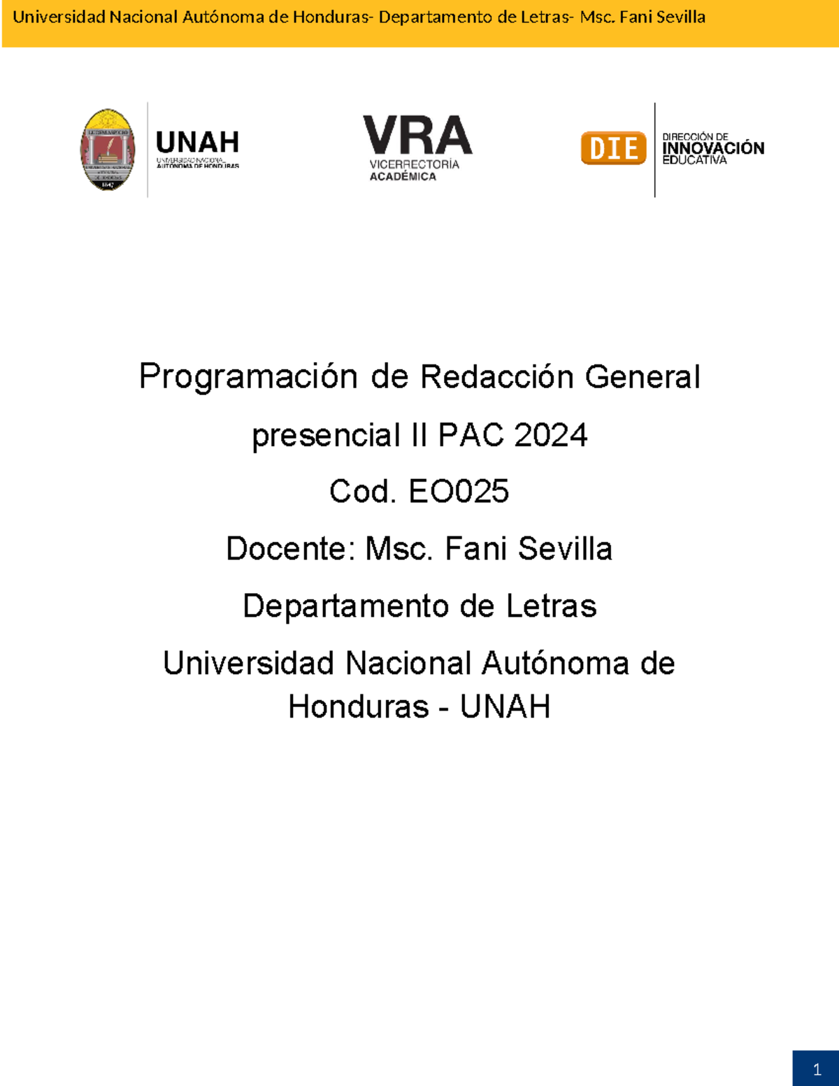 Programación Didáctica de Redacción presencial-Virtual II-PAC-2024 - Nombre del Programación de ...