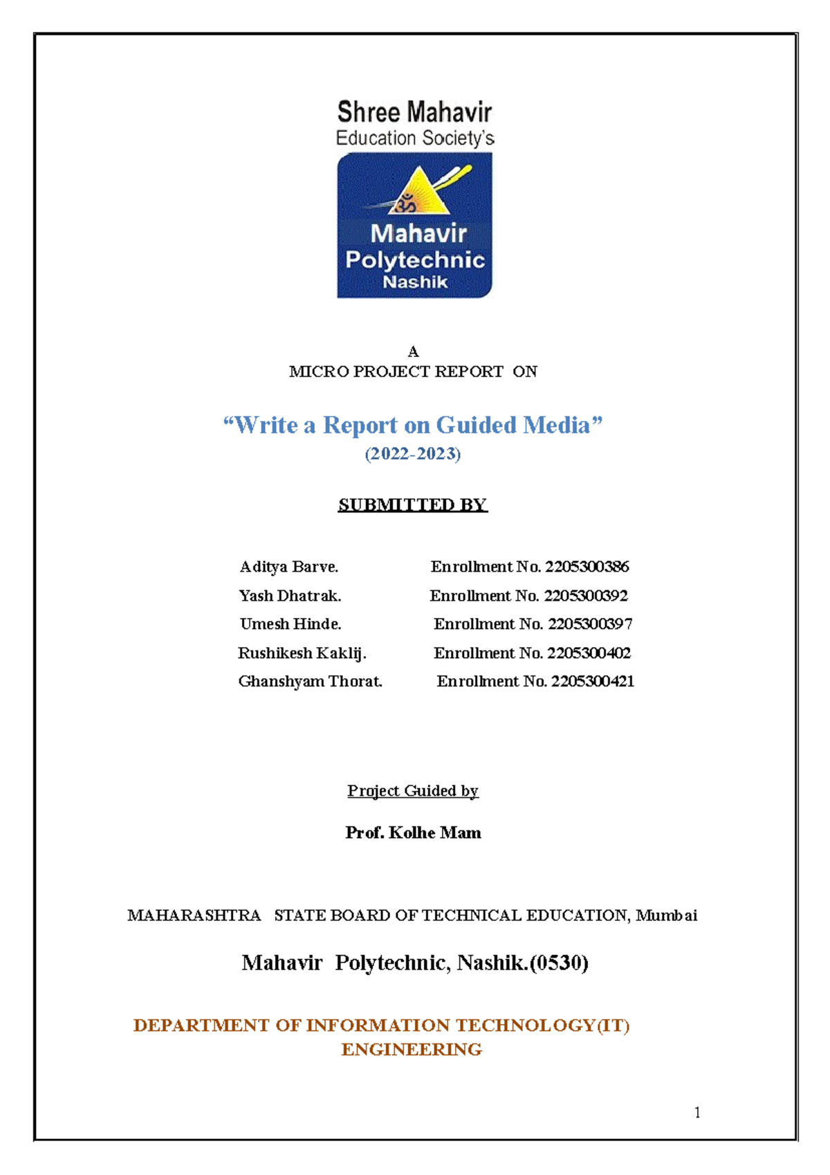 dco final report - A MICRO PROJECT REPORT ON “Write a Report on Guided ...