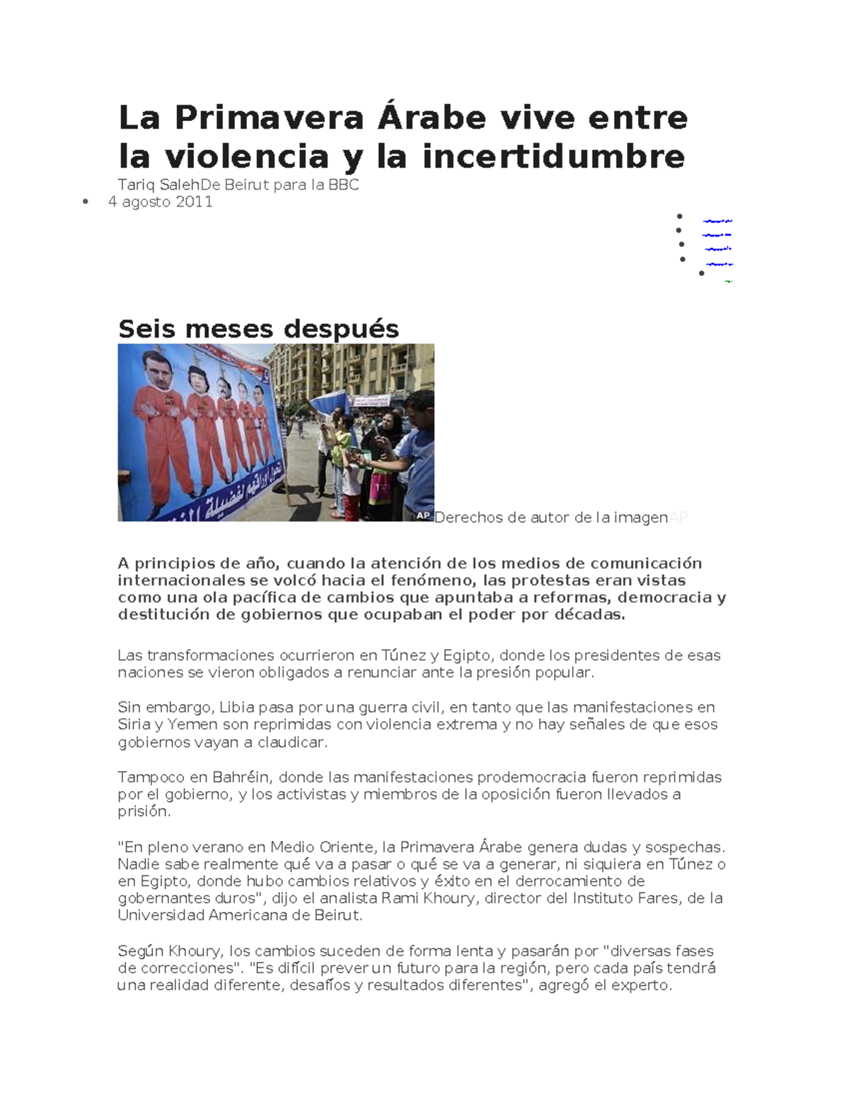 La Primavera Árabe vive entre la violencia y la incertidumbre - La Primavera Árabe vive entre la ...