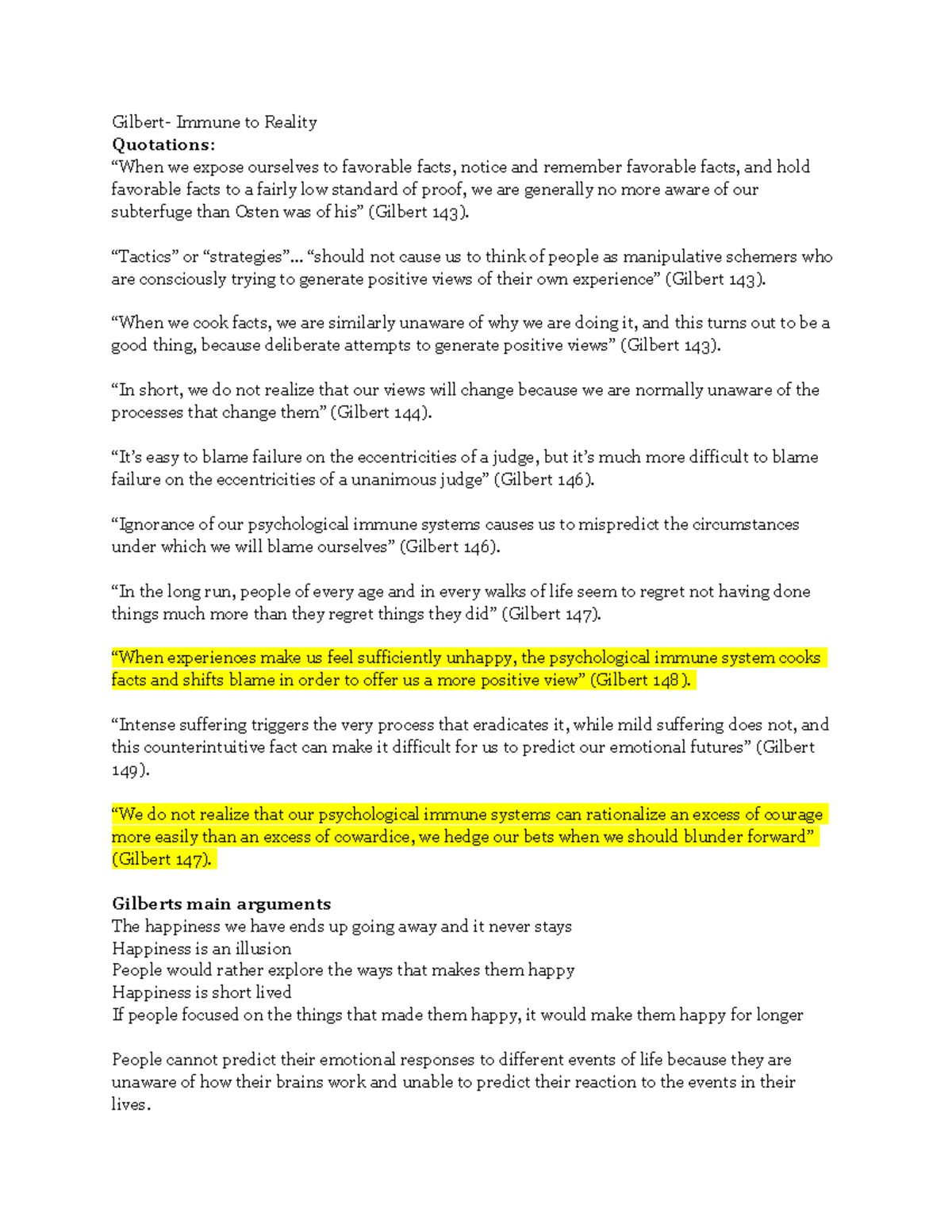 Expository Writing pt 2 - Gilbert- Immune to Reality Quotations: “When ...