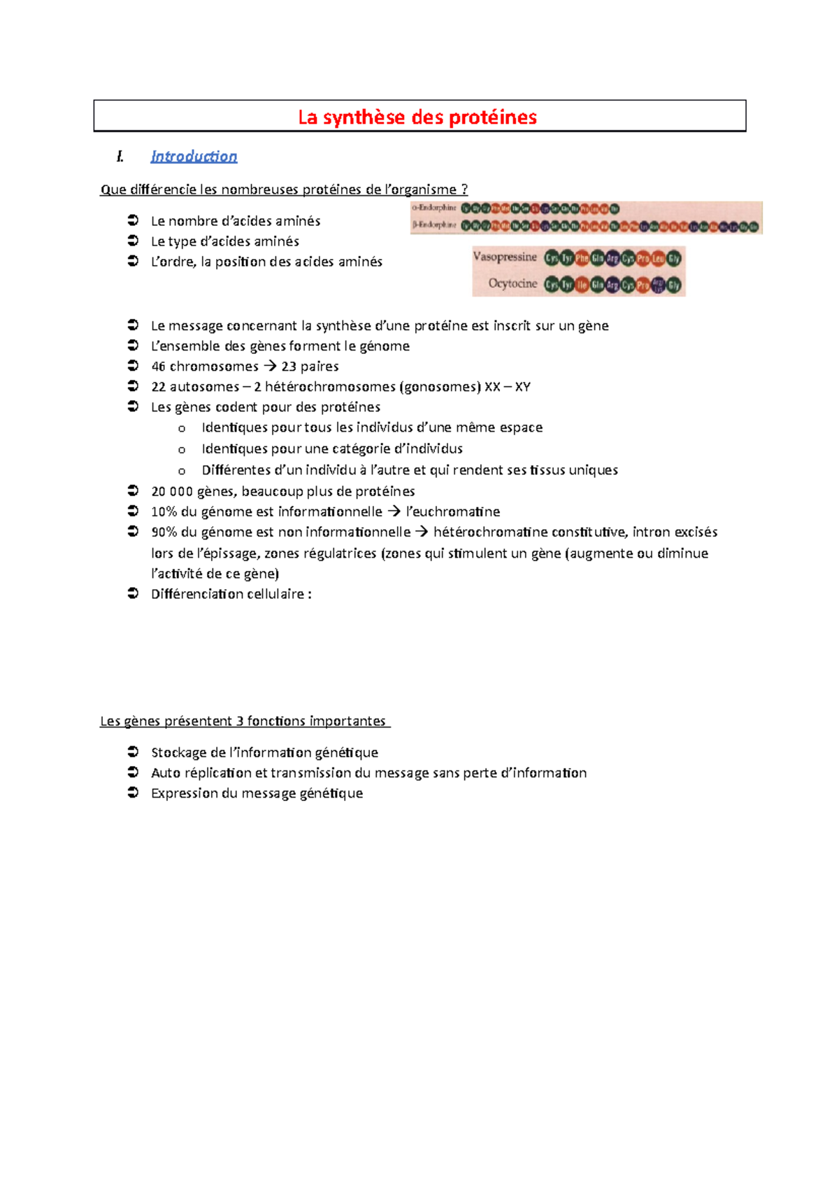 La synthèse des protéines - Introduction Que différencie les nombreuses ...