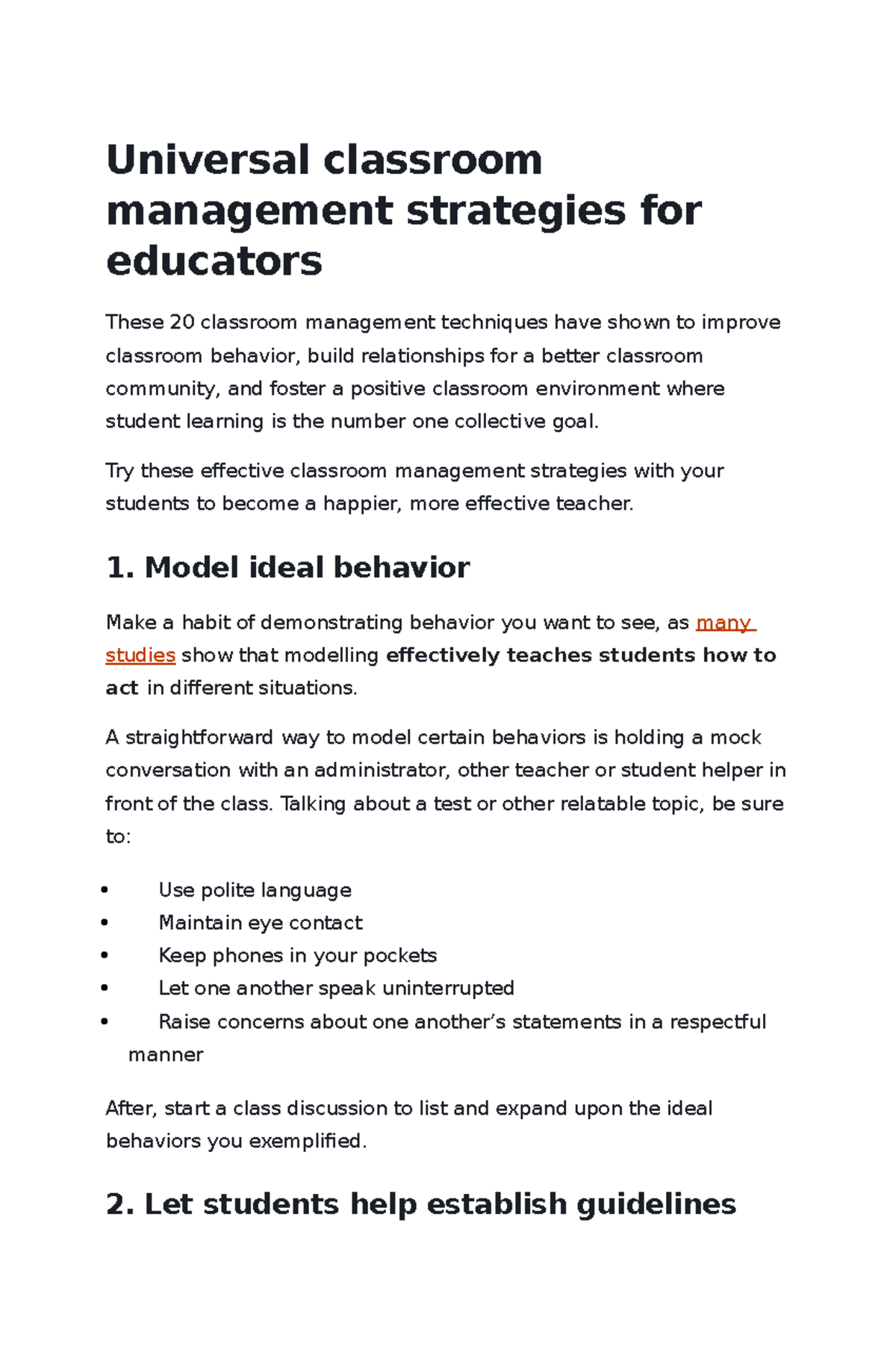 Universal classroom management strategies for educators - Universal ...