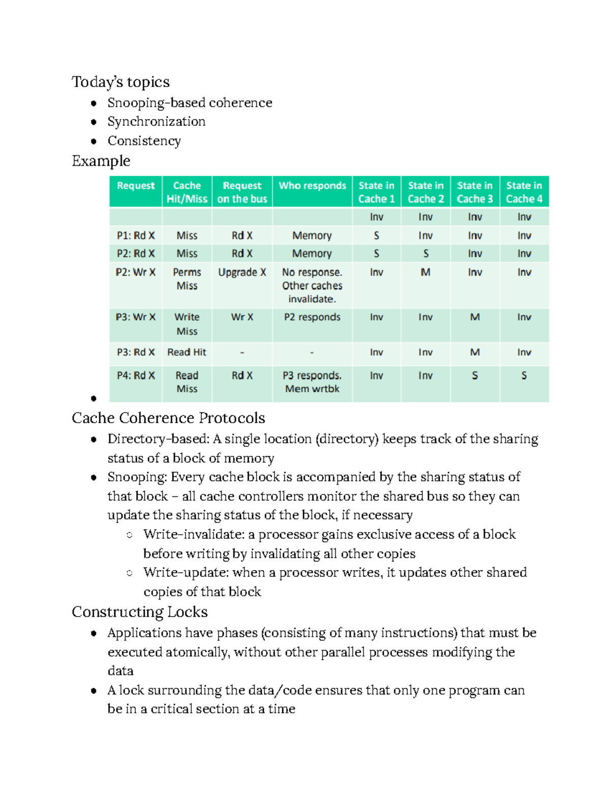 Cs Ece 3810 Lecture Notes Class 26 Today S Topics Snooping Based