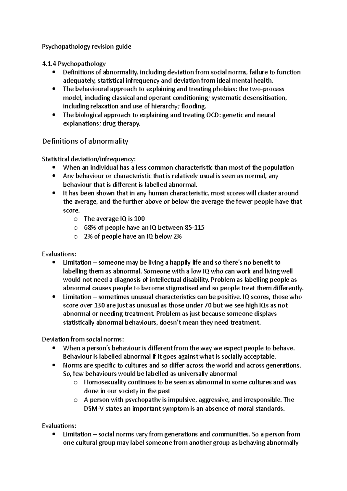 4. Psychopathology revision guide - 1 Psychopathology Definitions of ...