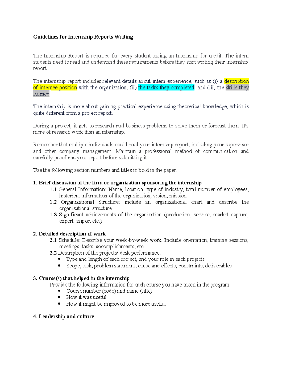 Guidelines for Internship Reports Writing - The intern students need to ...
