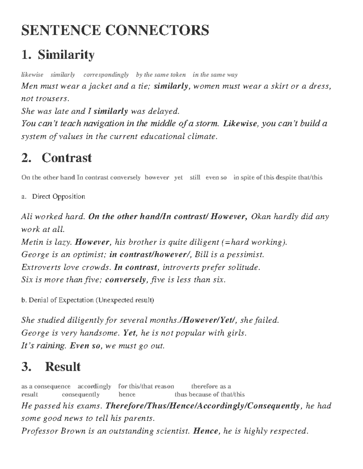 OET Sentence Connectors - SENTENCE CONNECTORS 1. Similarity likewise ...
