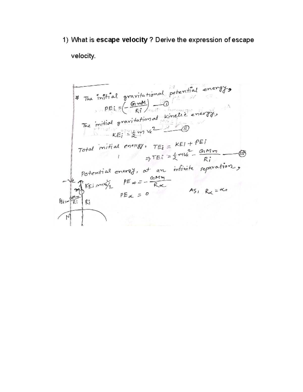 Physics final suggestion Question and Ans - What is escape velocity? Derive the expression of ...