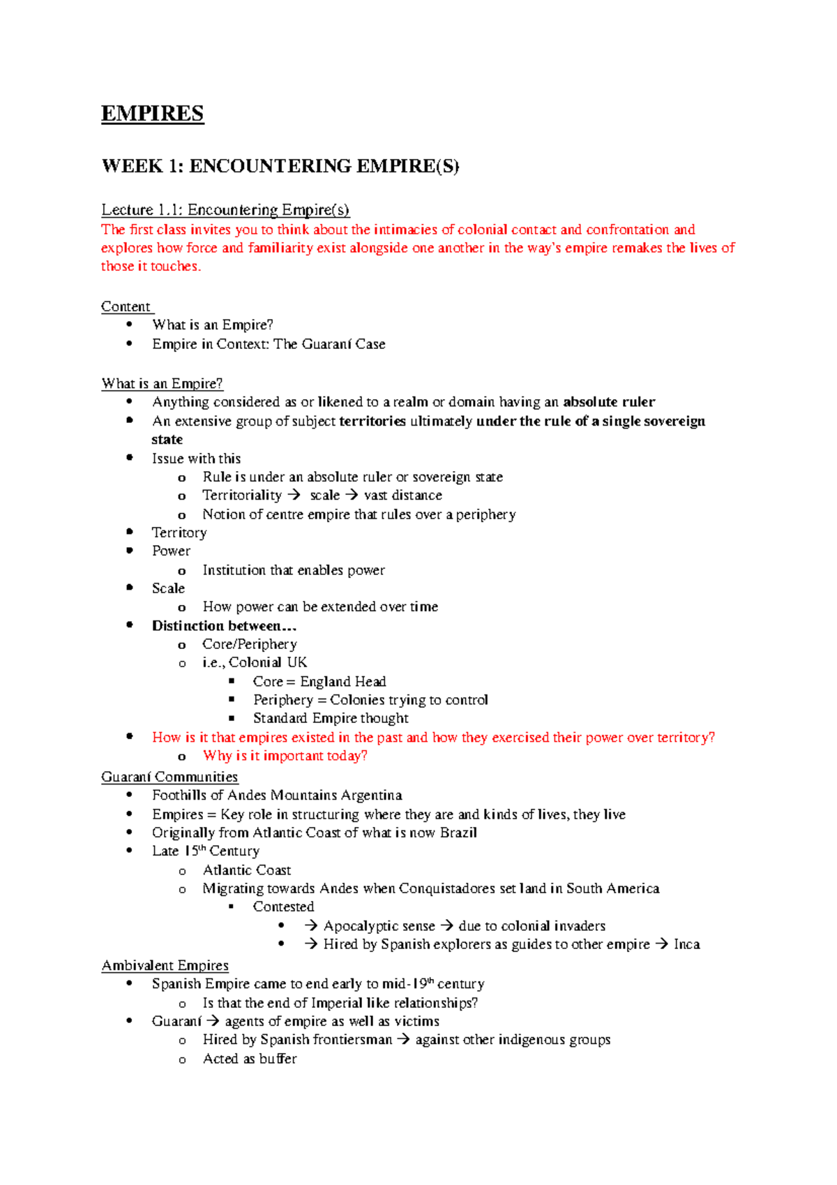 Empires Lecture Notes - EMPIRES WEEK 1: ENCOUNTERING EMPIRE(S) Lecture ...